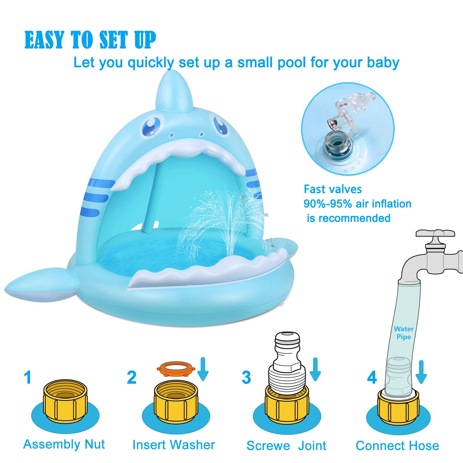 Mua Baby Pool,Shark Splash Toddlers Swimming Pool with Canopy,Portable ...