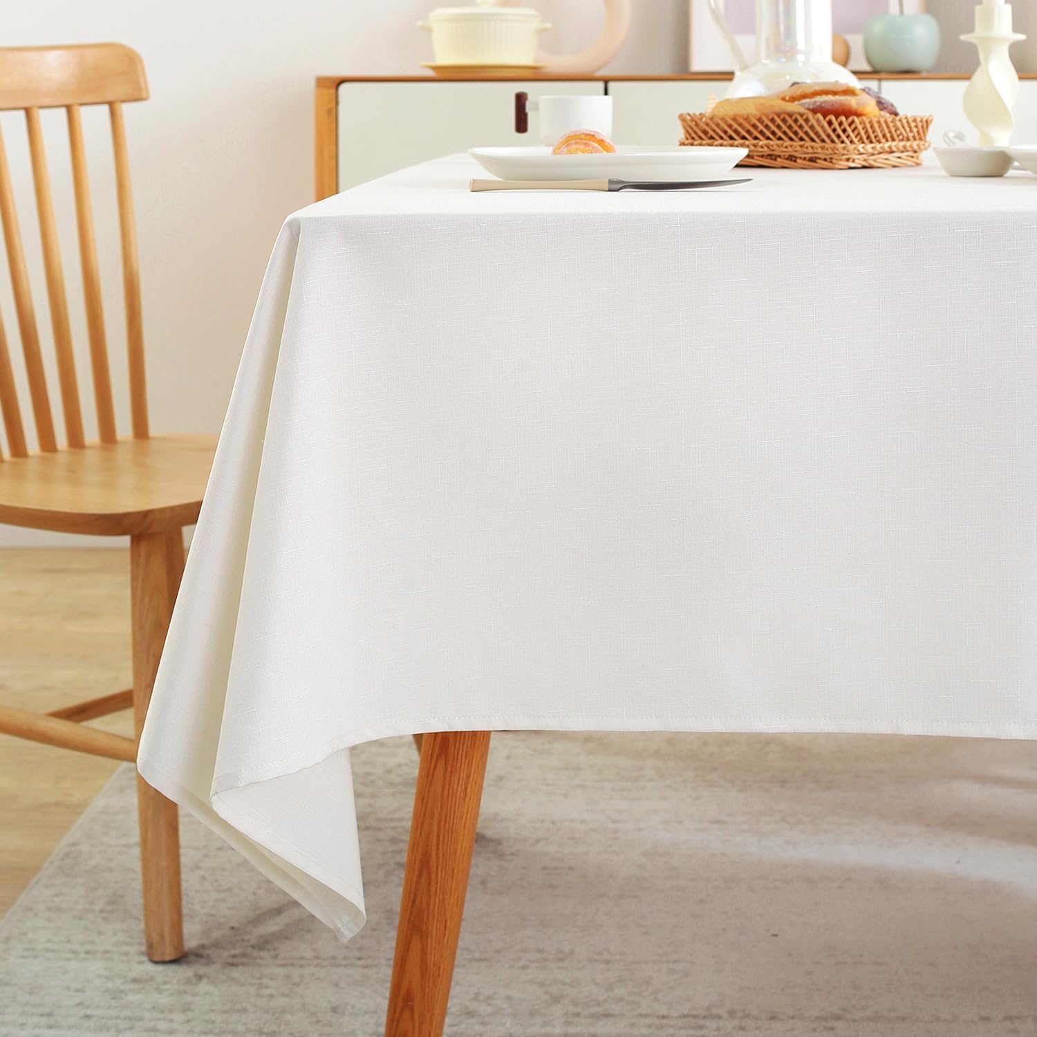 Laolitou Table Cloth Rectangle Linen Waterproof Textured White ...