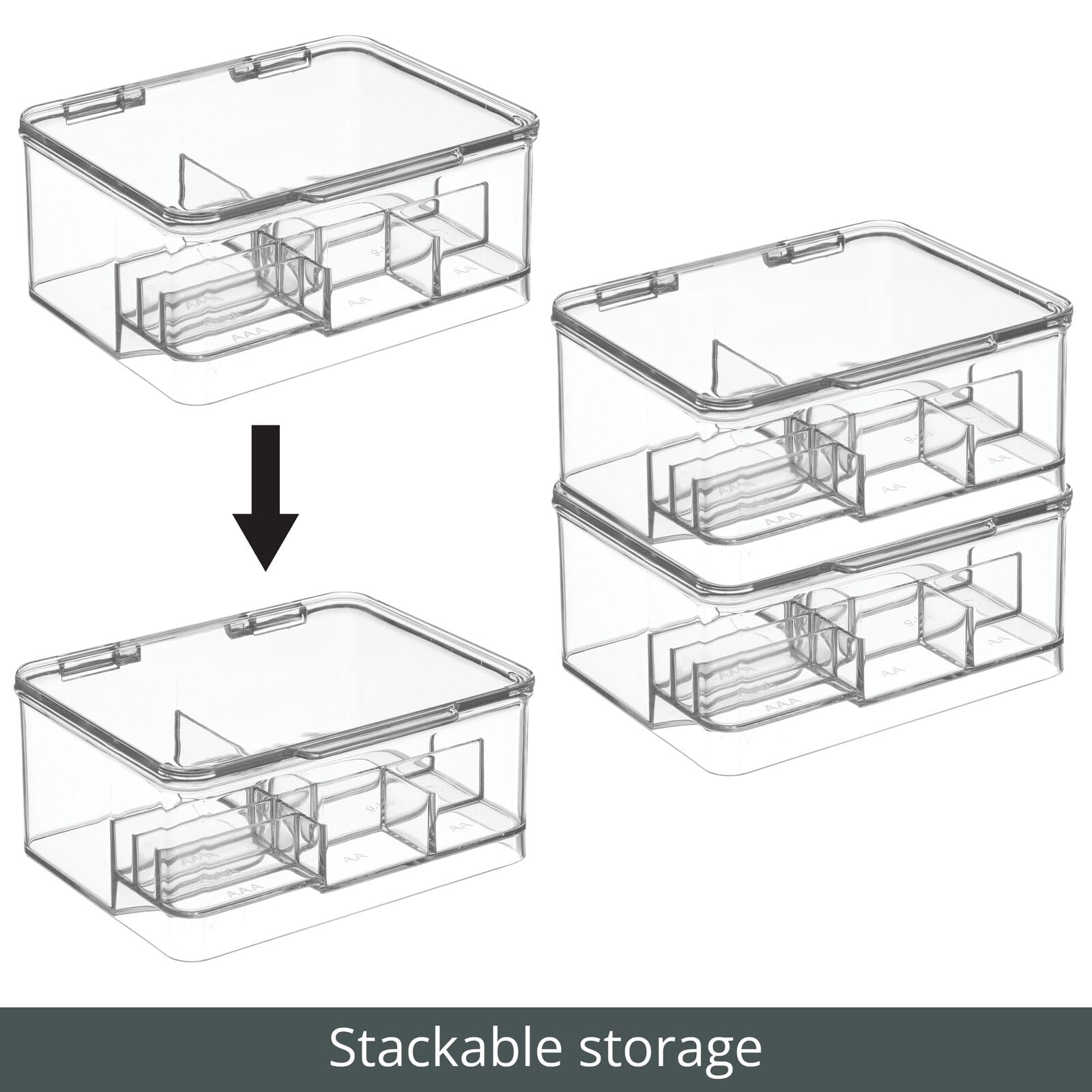 Mua mDesign Stackable Divided Battery Storage Organizer Box Bin with ...