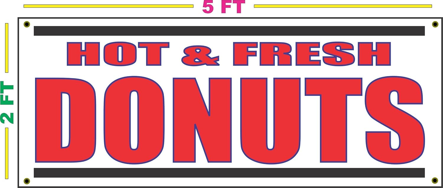 Amazon.com : Hot and Fresh Donuts 2x5 Banner Sign : Office Products