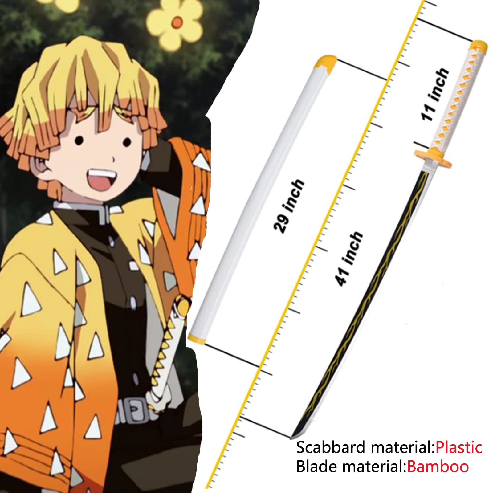Anime Zenitsu Sword - 41 Inch,Demon Slayer Sword, Fake Zenitsu Katana ...