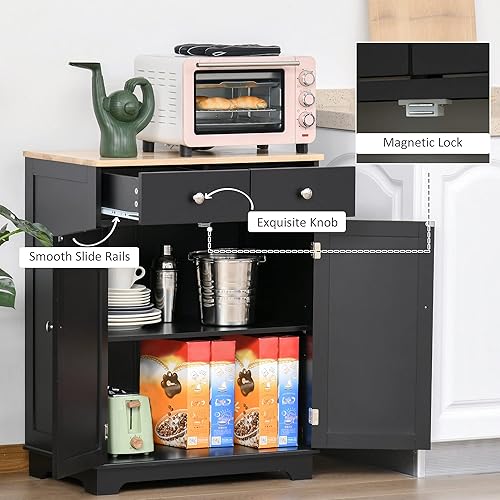 Bar Cabinet With Lock HOMCOM Sideboard With Solid Wood Countertop,
