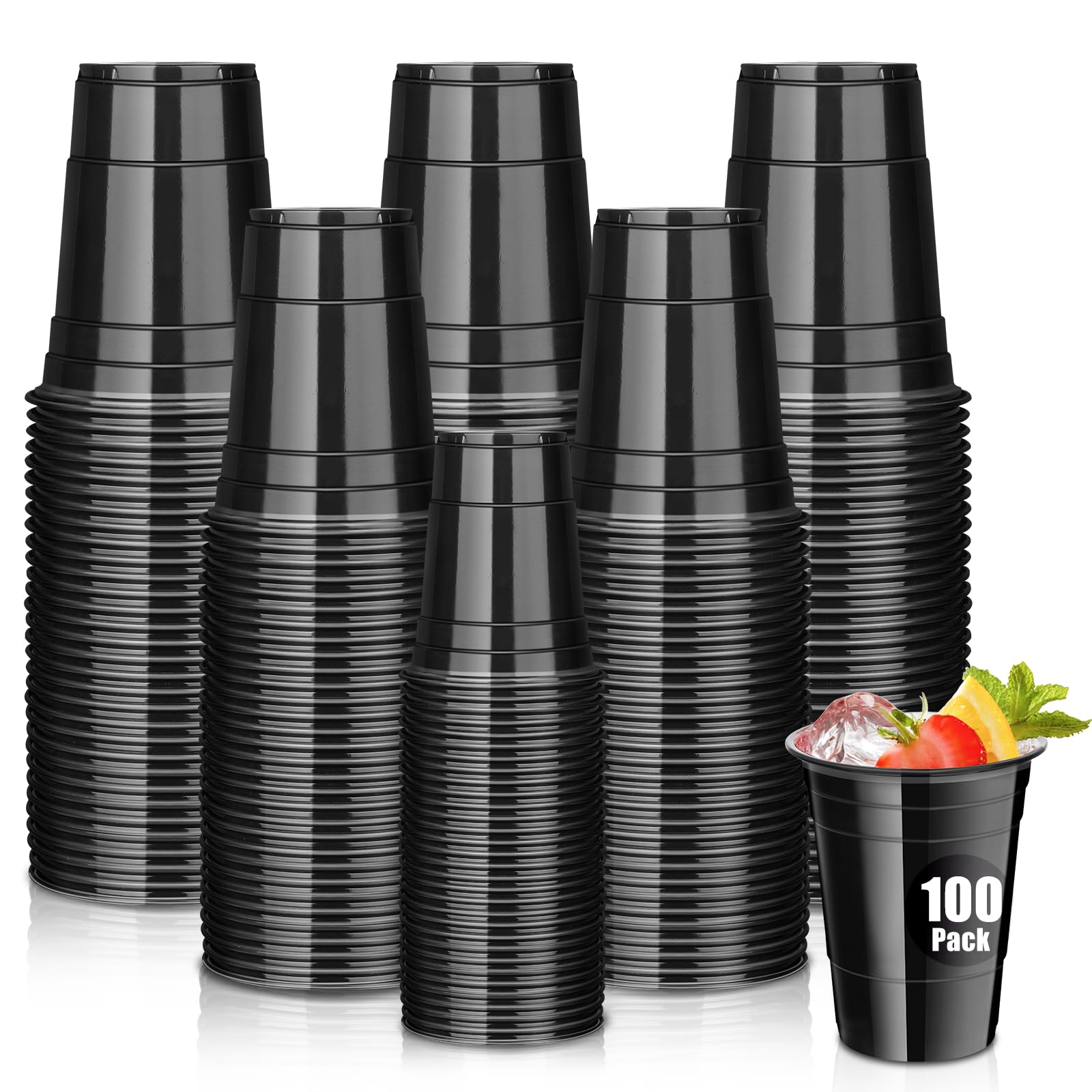 Dualshine 100 Pack Black Plastic Cups 16 oz,Disposable Cups for Party ...