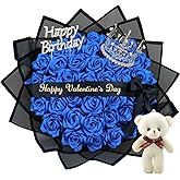 Amazon.com: (Self-assembly) Eternal Blue Ribbon Rose Bouquet Artificial Rose Flowers Bouquet ...
