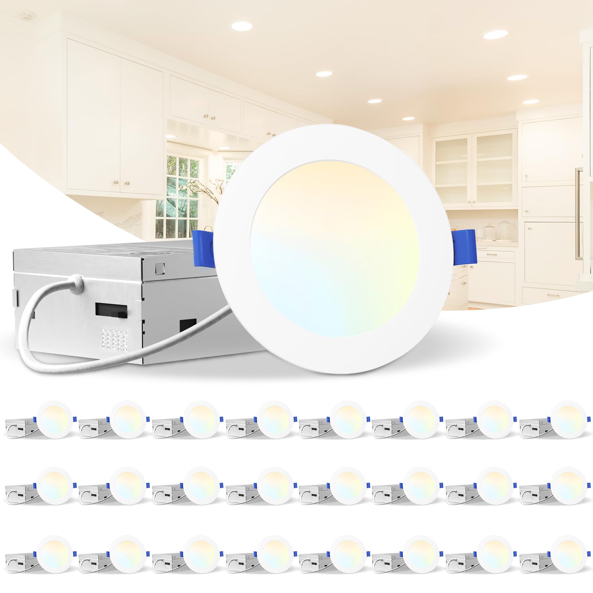 LEDIARY 24 Pack 5CCT Led Recessed Lighting 4 Inch with Junction Box ...