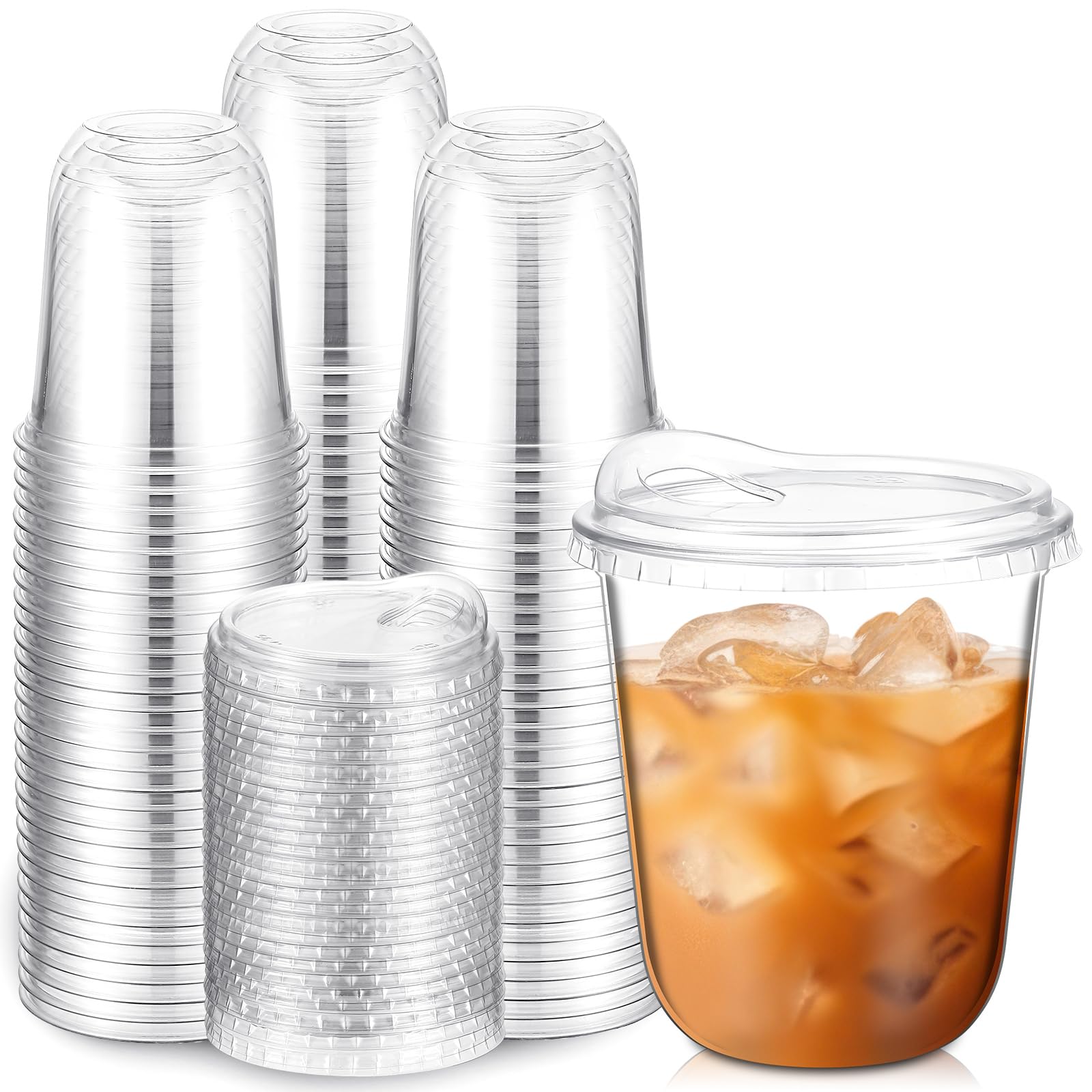 Baderke Clear Plastic Cups with Strawless Sip Lids Disposable Round ...