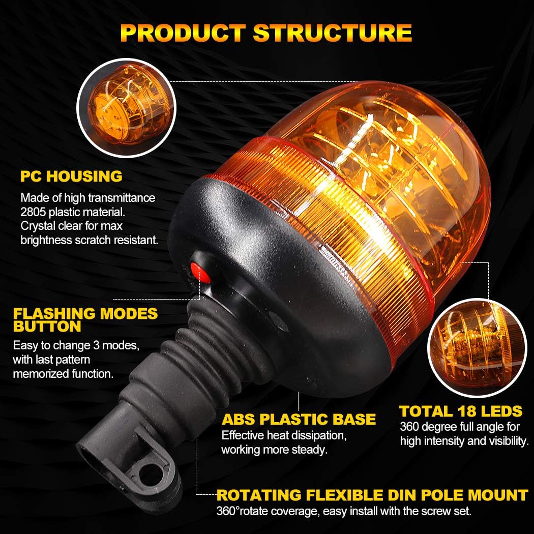 Mesllin LED Strobe Light 36W Rotating Emergency Beacon Light Waterproof ...