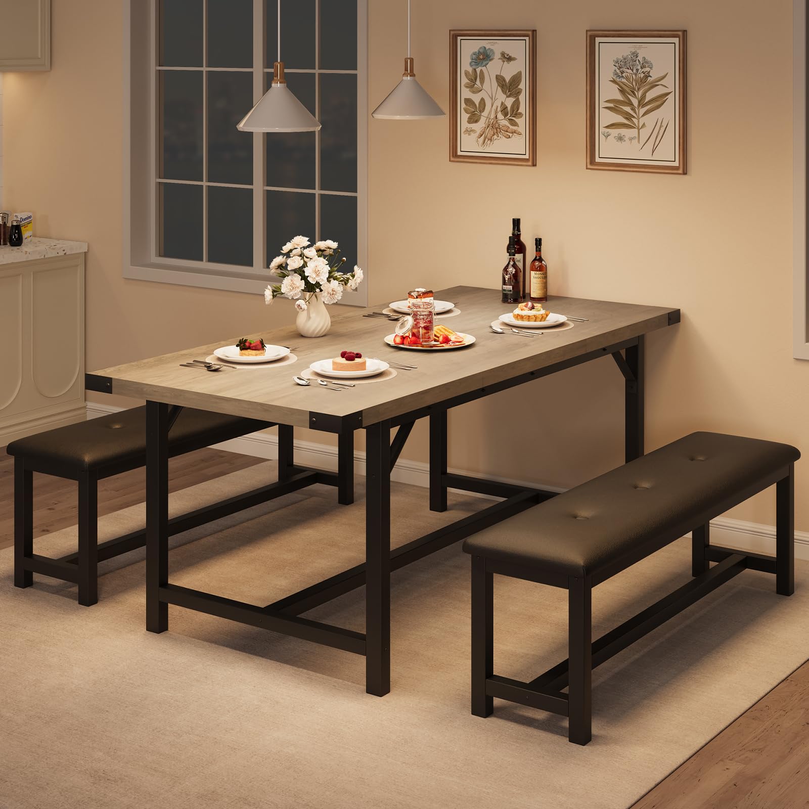 GAOMON Extendable Dining Table Set for 4, Dining Table Set with Two ...