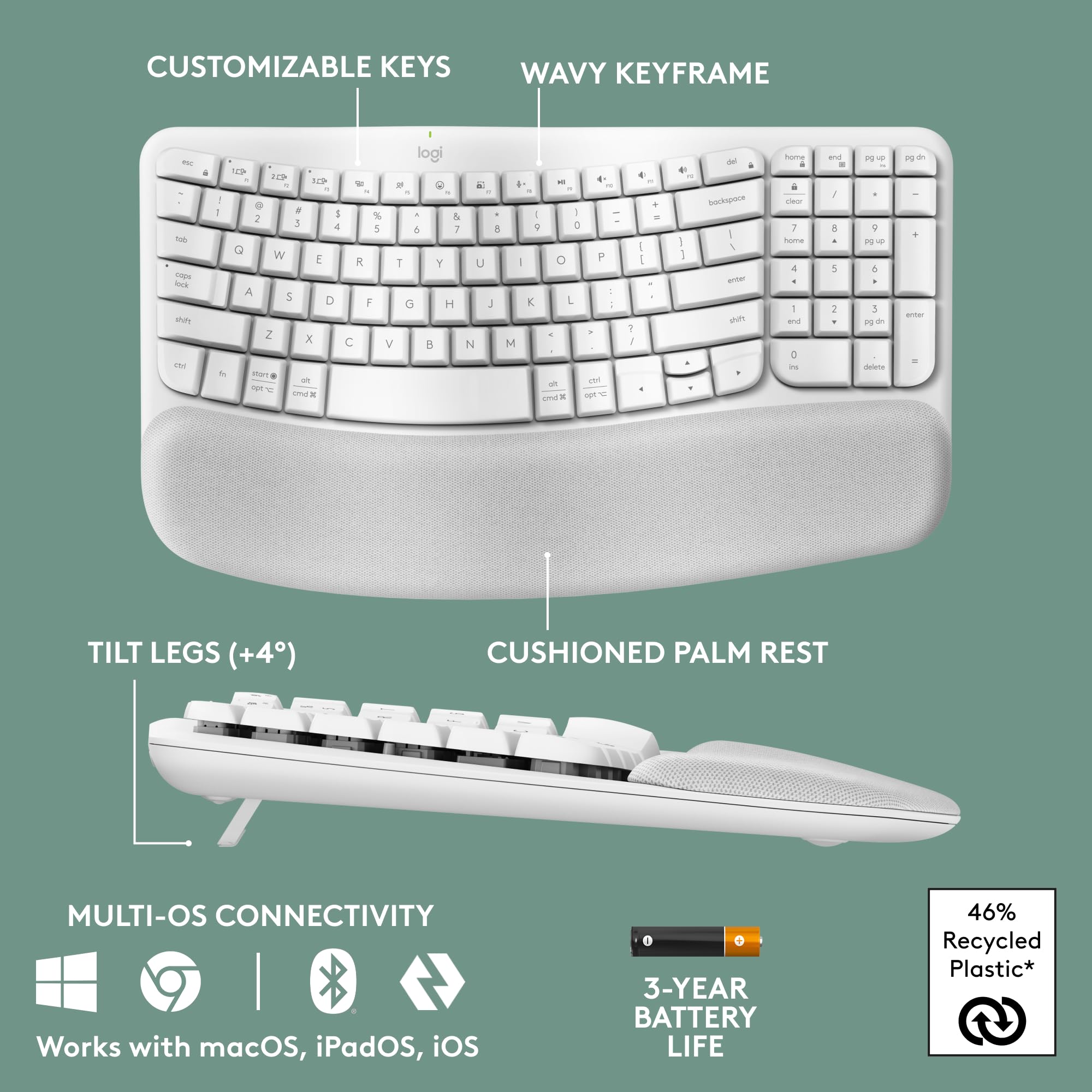 Mua Logitech Wave Keys Wireless Ergonomic Keyboard with Cushioned Palm ...