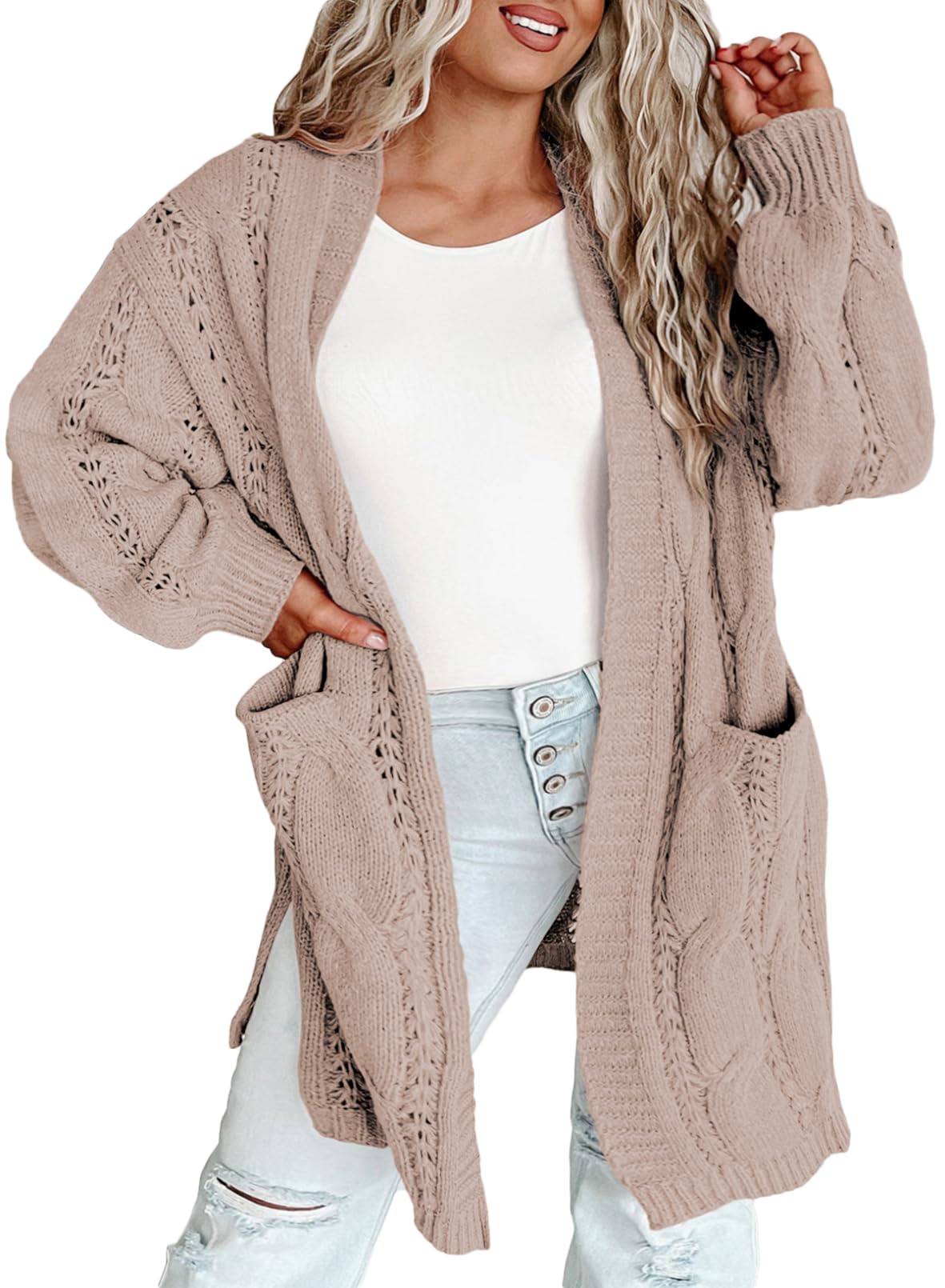 Eytino Plus Size Cardigans for Women Open Front Long Sleeves ...