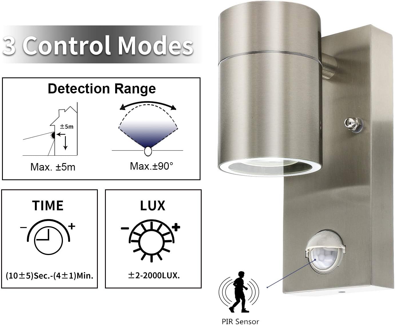 Outdoor LED Wall Light PIR Sensor Light IP44 Security Front Door Lamp ...