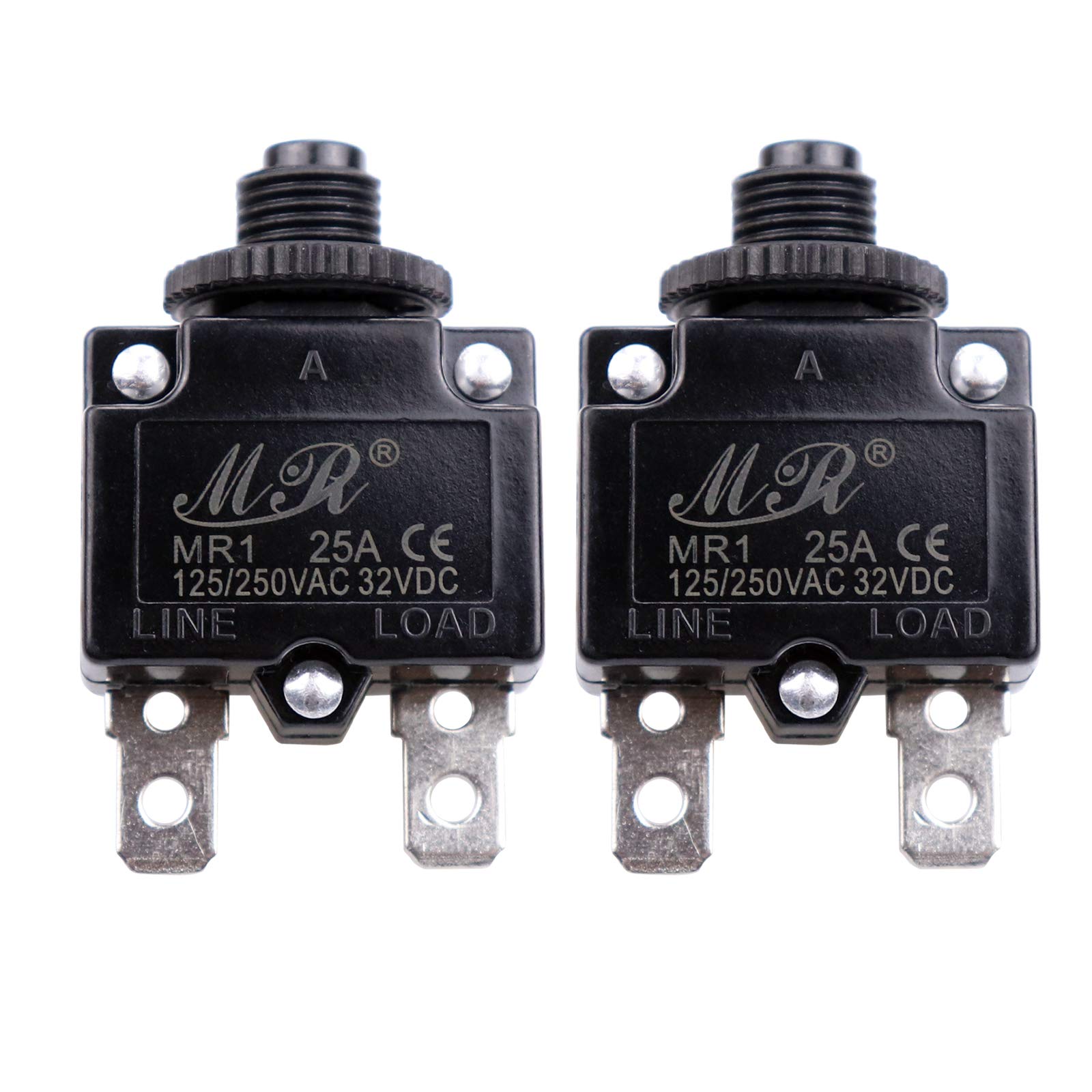 RKURCK 125/250V AC 32V DC Push Button Circuit Breaker 25 Amps, Thermal ...