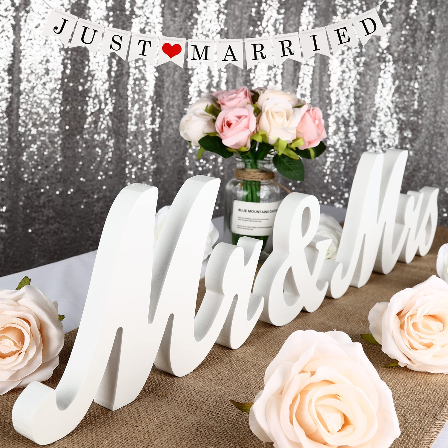 Nine to Nine Wedding Decorations Set, Large Mr and Mrs Sign & Just ...
