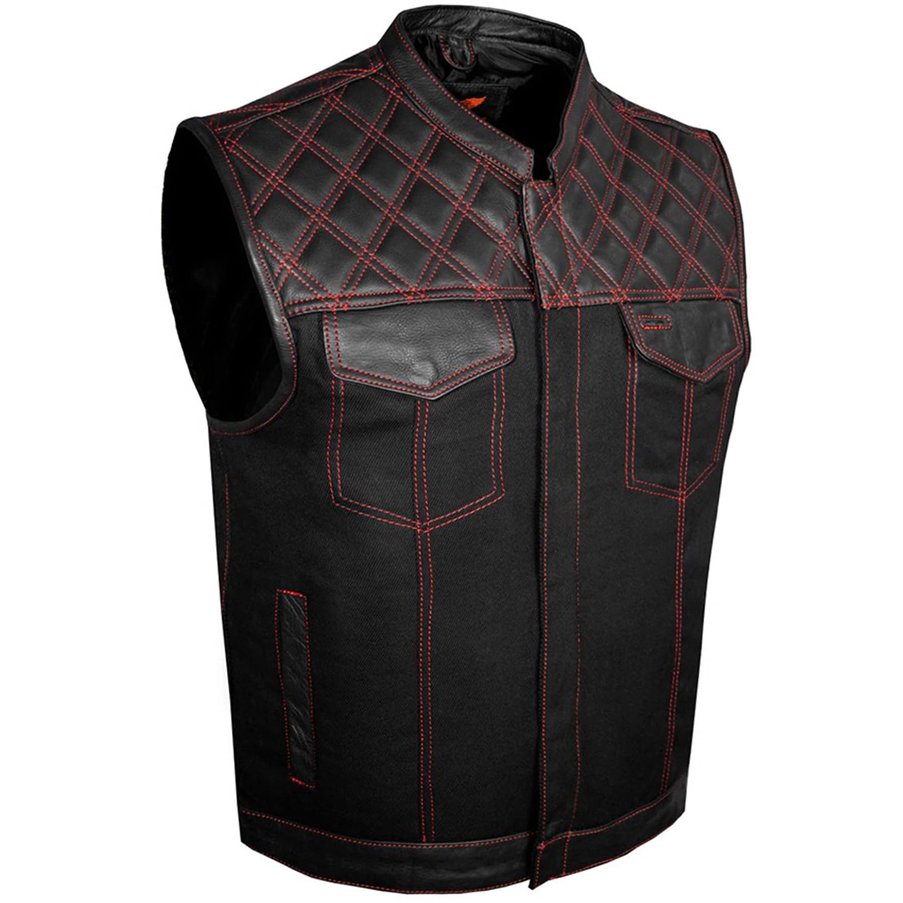 Dream Apparel Men's SOA Denim & Leather Motorcycle Vest for Riding w/ 2 ...