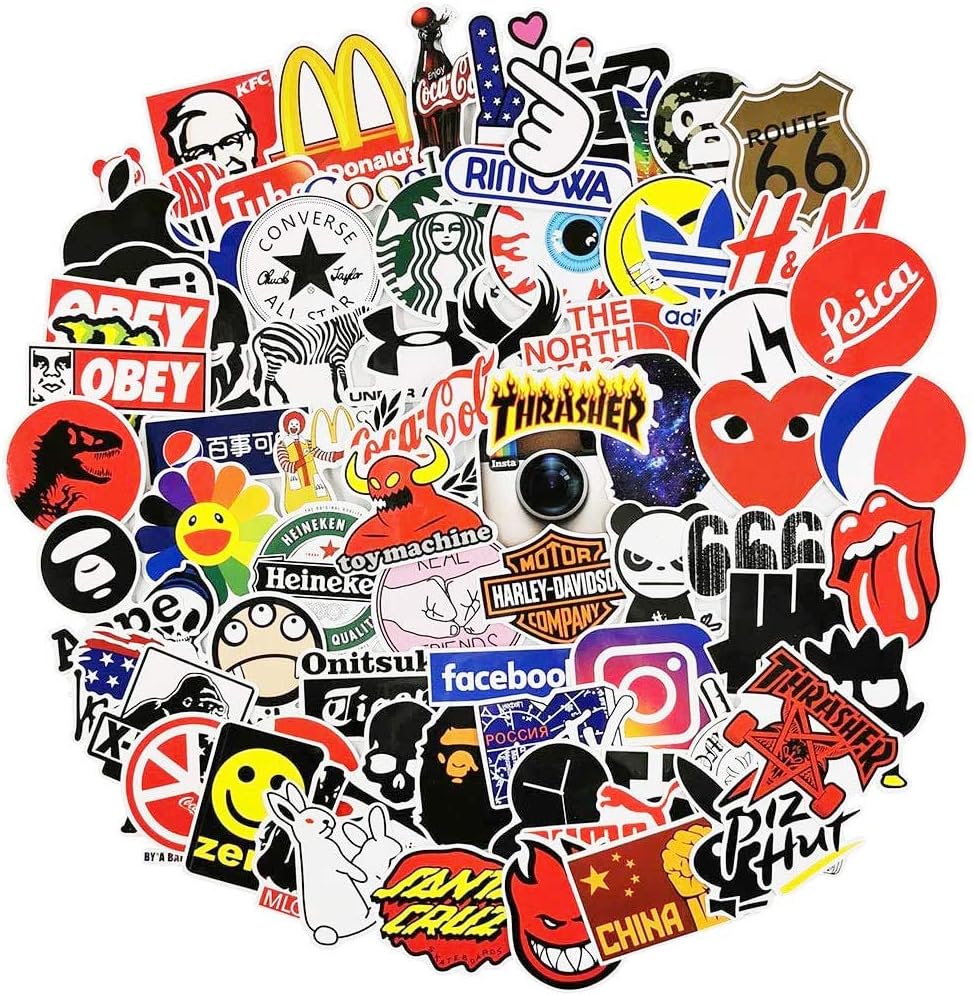 100 Pcs Fashion Brand Stickers Decals for Water Bottle Laptop Luggage ...