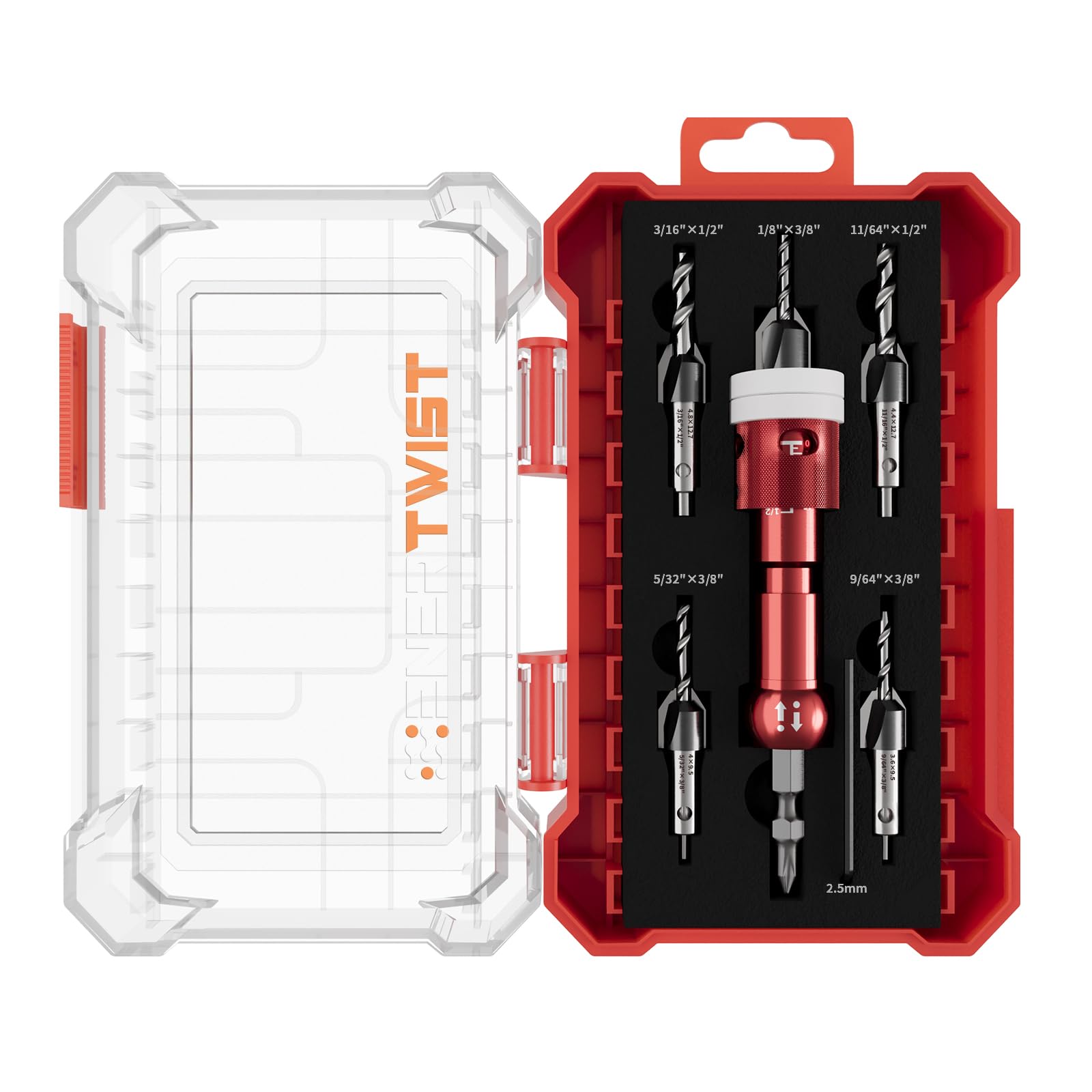 ENERTWIST Countersink Drill Bit Set with Adjustable Depth Stop, 5Pcs 82 ...