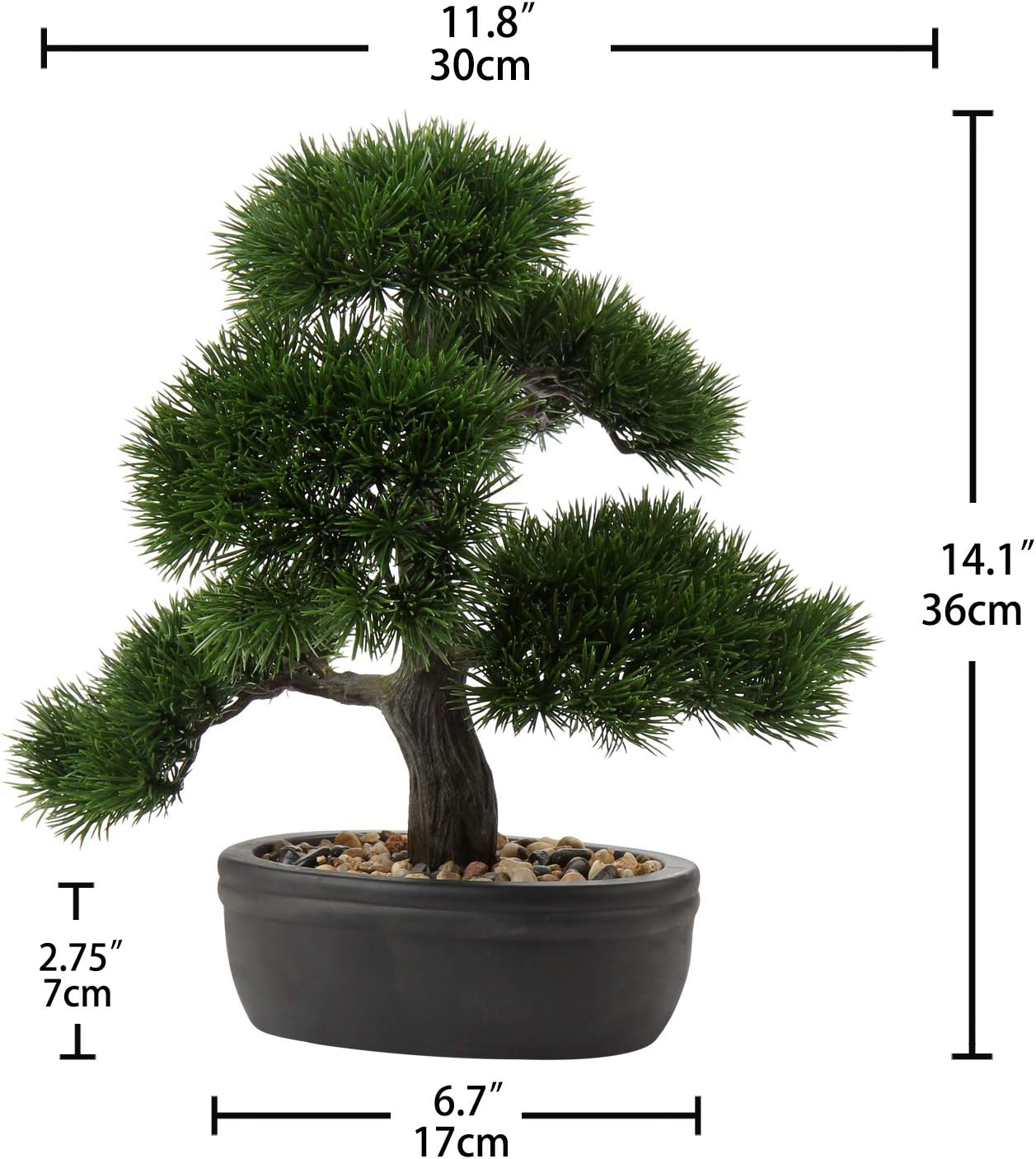 14.1″ Artificial Bonsai Tree Fake Plant Japanese Bonsai Decoration Potted Faux Pine Plants ...