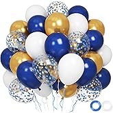 Amazon.com: Navy Blue and Gold Confetti Balloons, 60 pcs 12 inch Rose Gold/Pearl White and Gold ...