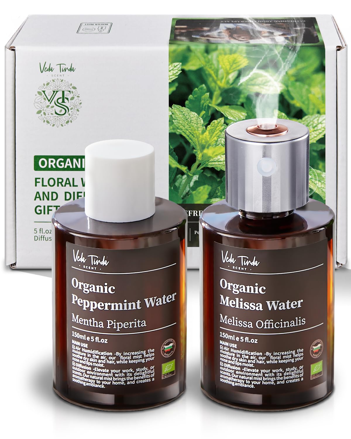 VTS Organic Peppermint and Melissa Floral Water Bedside Humidifier Set ...