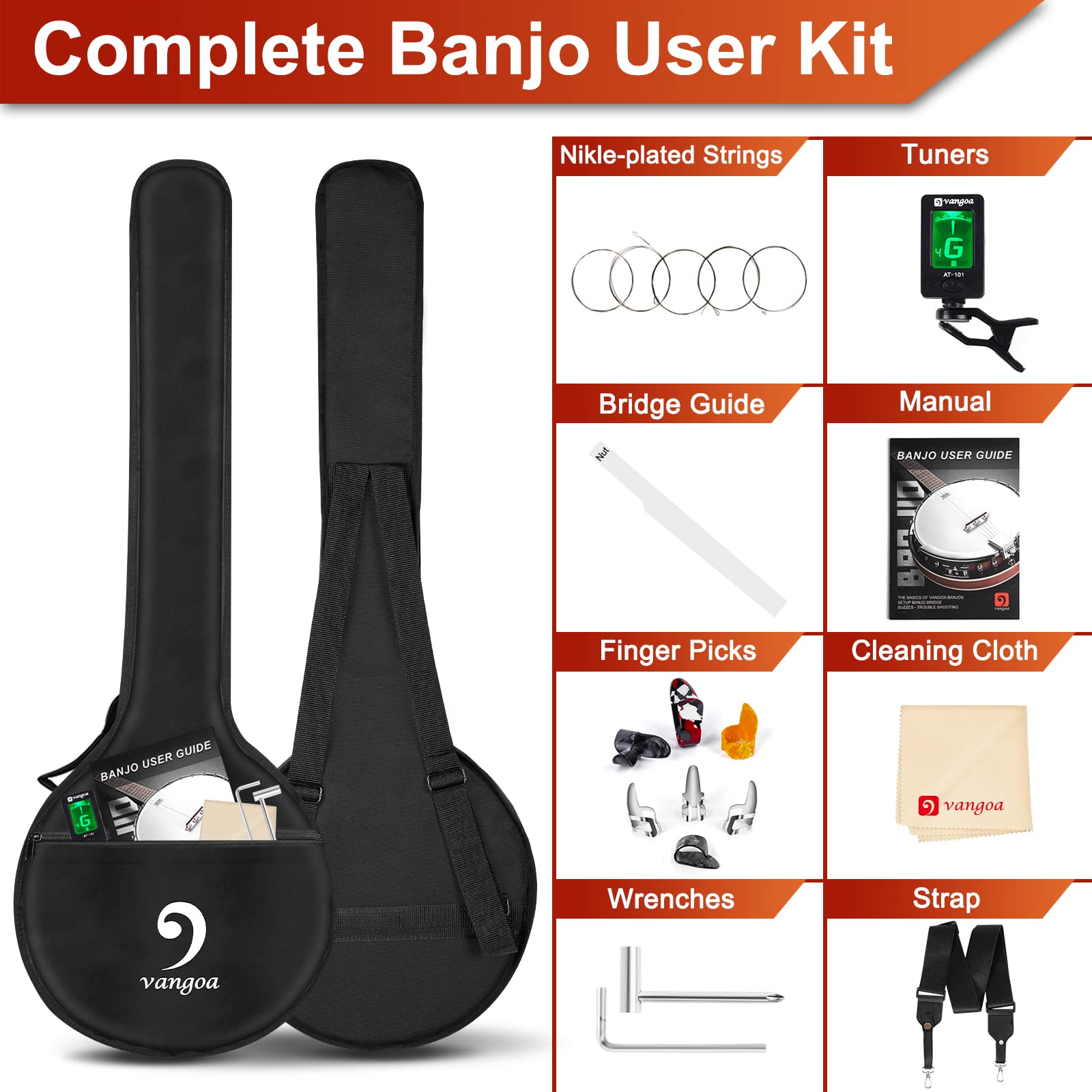 Mua Vangoa Banjo 5 String Full Size Beginner Banjo Kit Remo Head ...