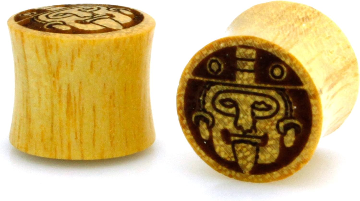 Sundown Body Jewelry 12mm Organic Wood Carved Out Aztec Head Design Ear ...