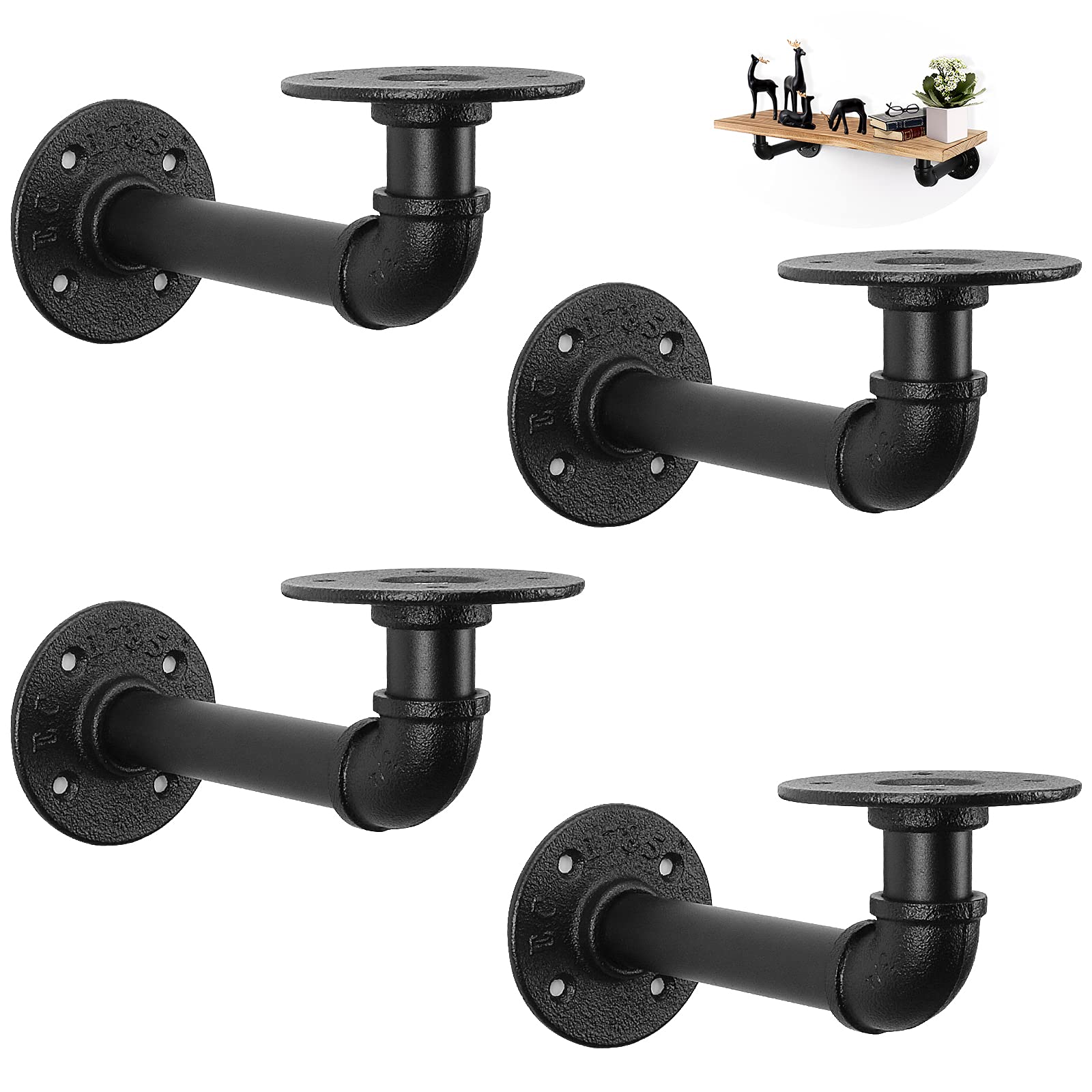 NearMoon Industrial Pipe Iron Shelf Brackets-Wall Mounted DIY Rustic ...