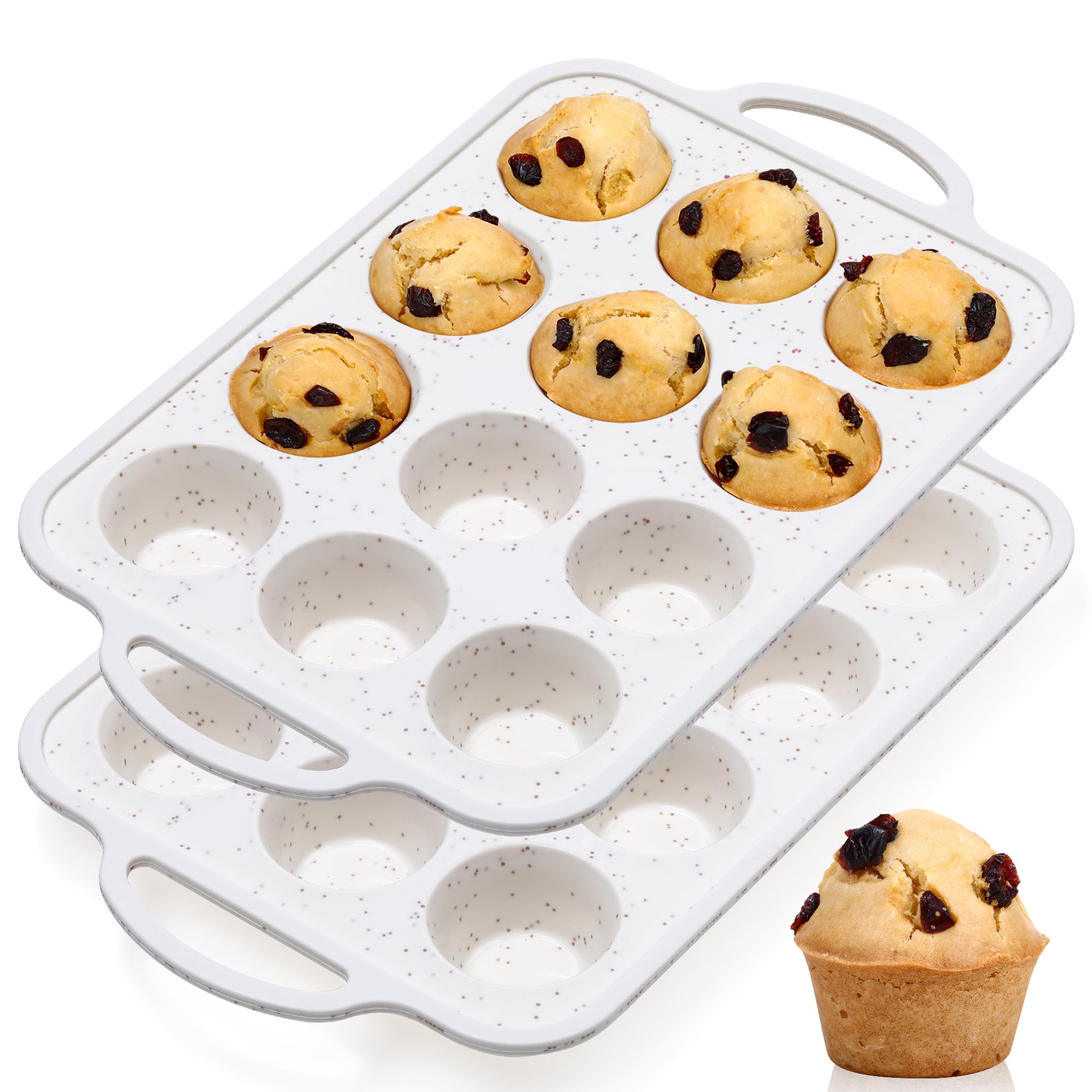 CAKETIME Silicone Muffin Pan, Metal Reinforced Frame Mini Cupcake Pan ...