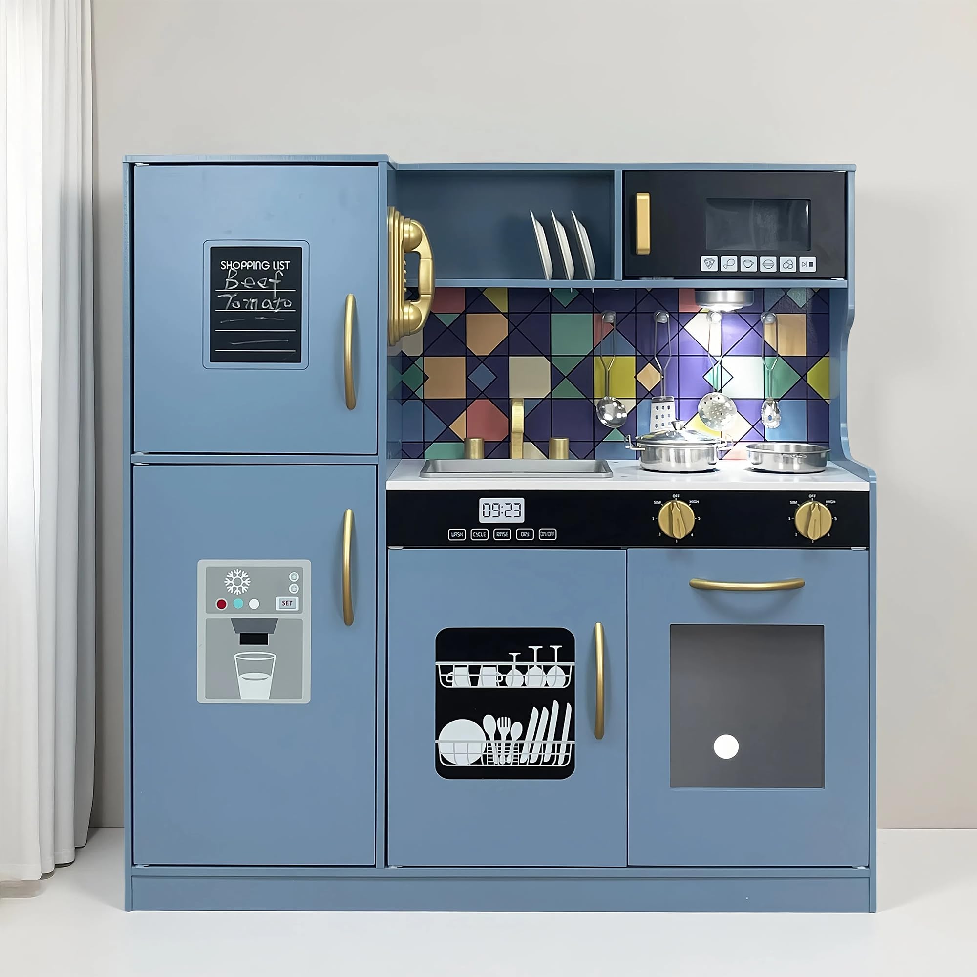 TOUCH US Wooden Play Kitchen Toy Set with Light, Kids Children Pretend ...