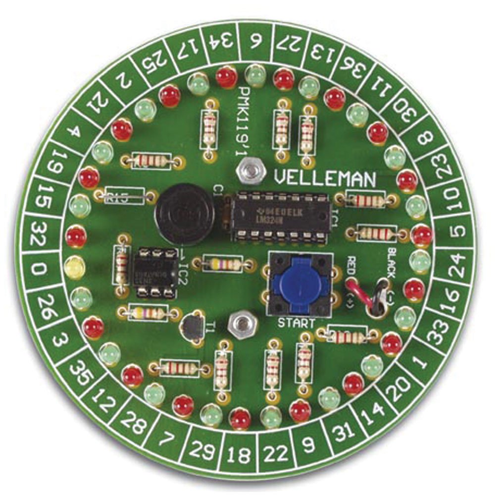 Velleman MK119-VP Roulette Kit, 37 LEDs, Requires 3 AA Batteries, 3.6 ...