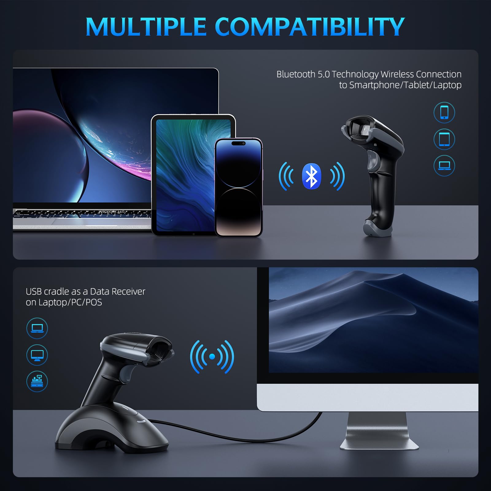 Mua TEEMI 1D 2D Bluetooth Barcode Scanner with USB Cradle Data Receiver ...
