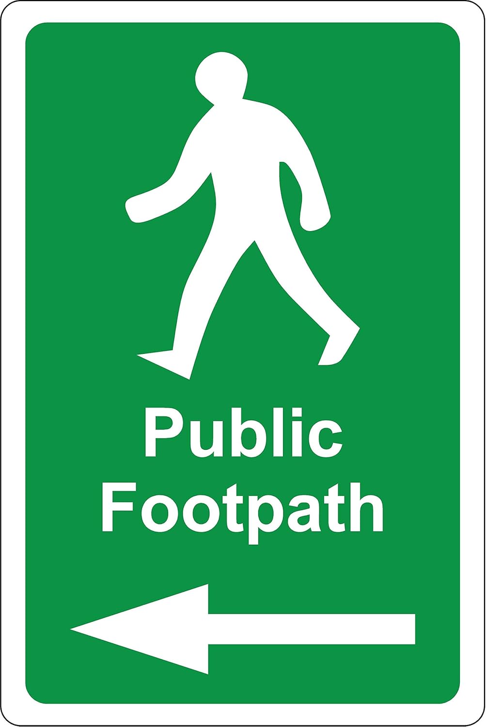 Public footpath arrow left directional sign - 1.2mm Rigid plastic 300mm ...