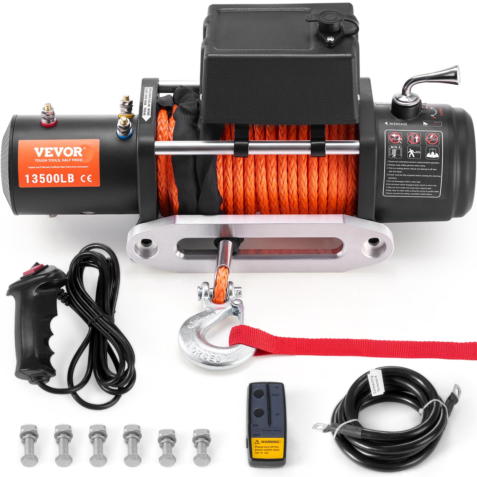 VEVOR Electric Winch, 13,500 lb, 12V DC Truck Winch with ?3/8 in x 80 ...