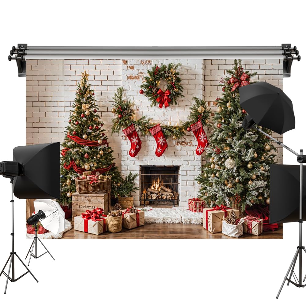 Kate 10x6.5ft/3x2m Christmas Backdrop White Brick Wall Fireplace Xmas ...