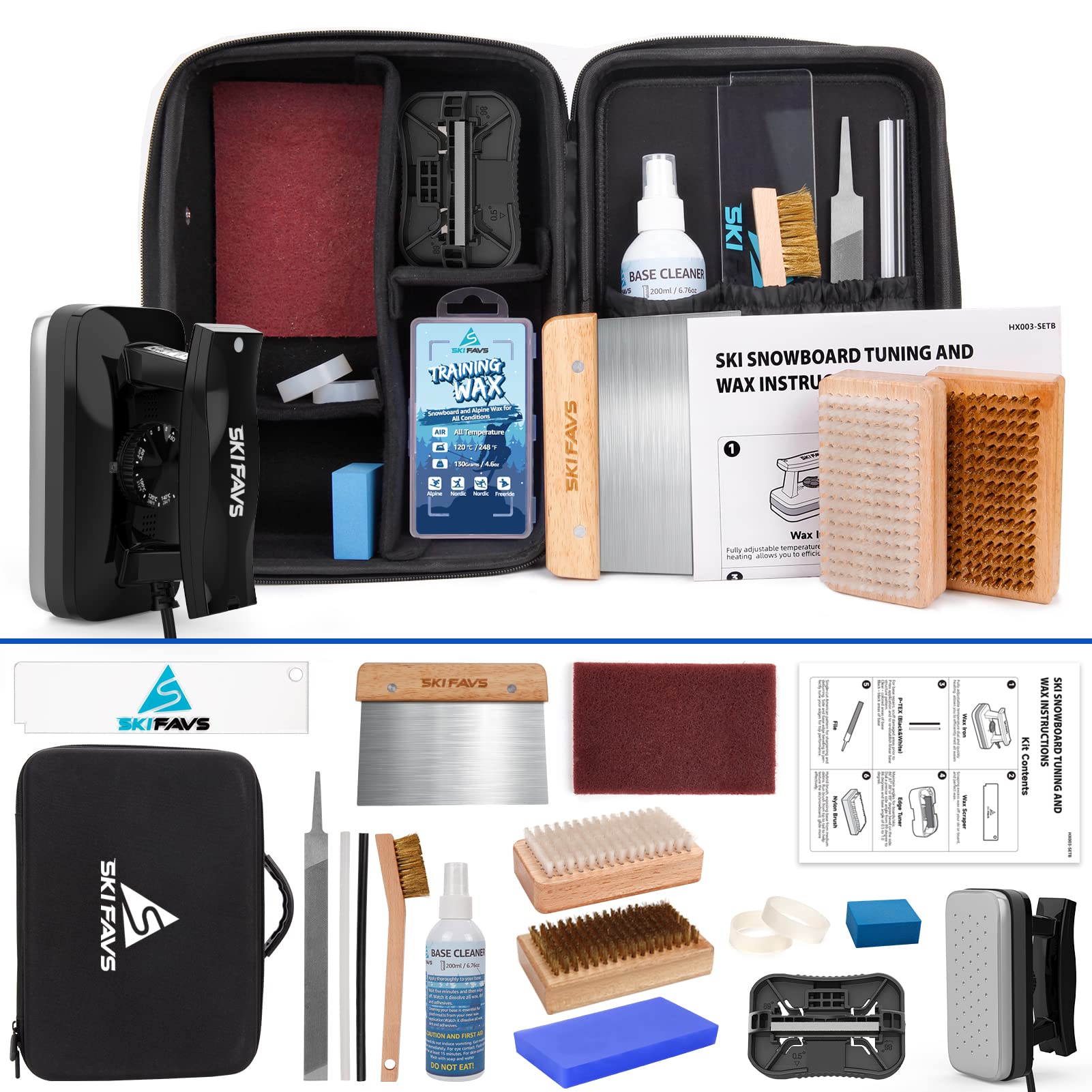 Skifavs Ski Snowboard Tuning and Waxing Kit with Wax Iron, All ...