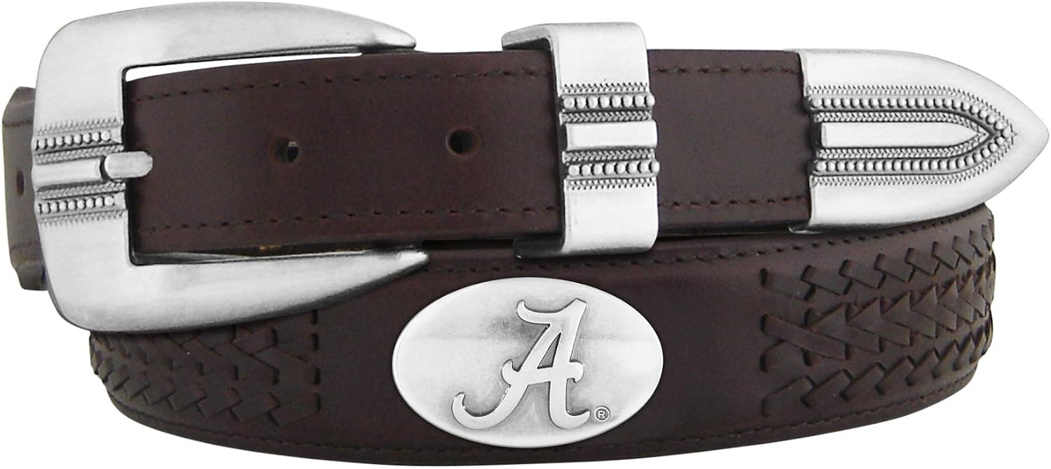 NCAA Alabama Crimson Tide Full Grain Leather Braided Concho Belt, Brown ...