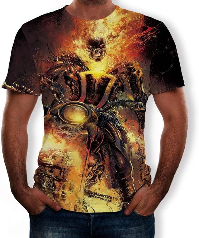 TIGERROSA T-Shirts for Men Adult Ghost Rider 3D Digital Printed Men's ...