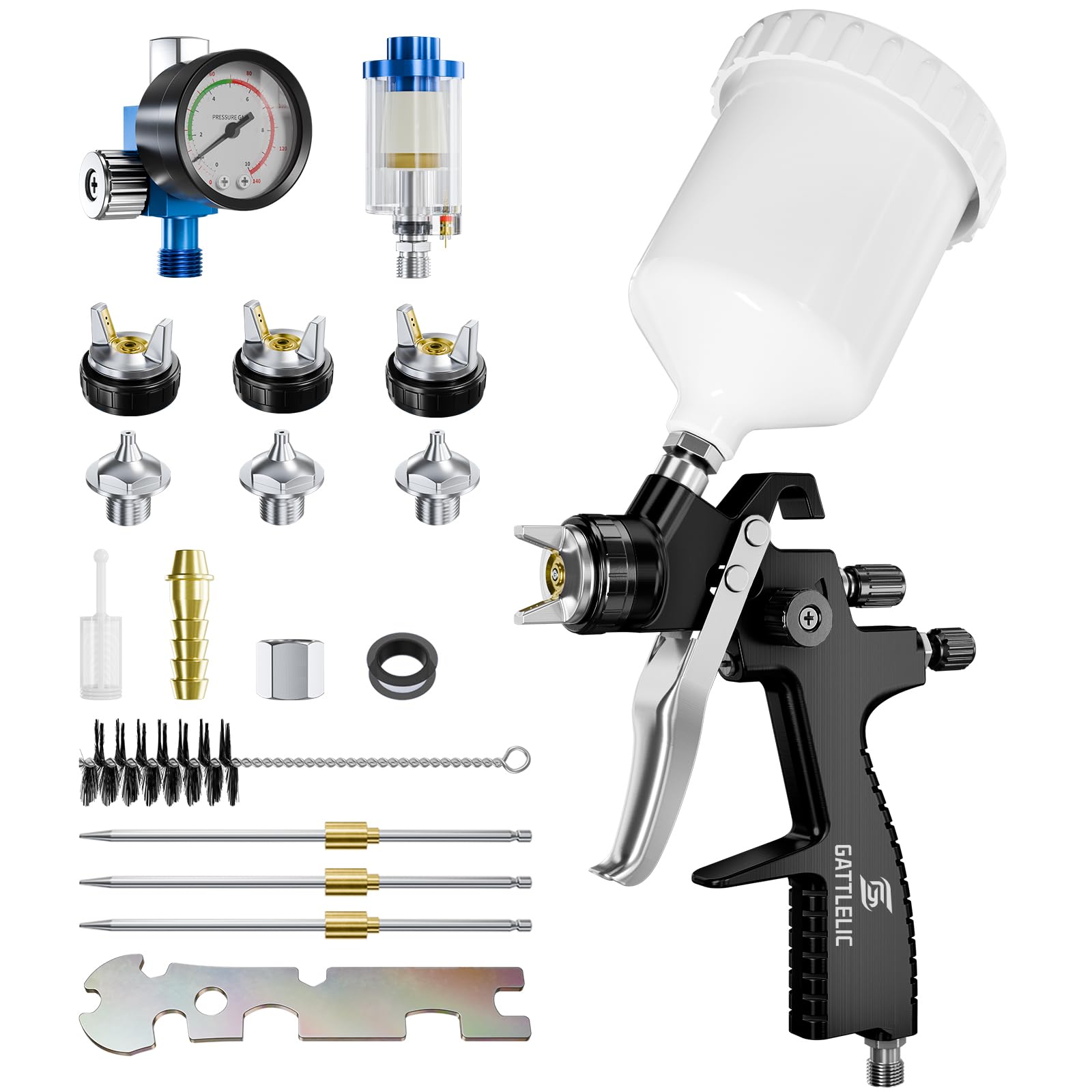 LVLP Air Spray Gun Premium Kit with 1.3/1.5/1.7mm Nozzle & Air ...