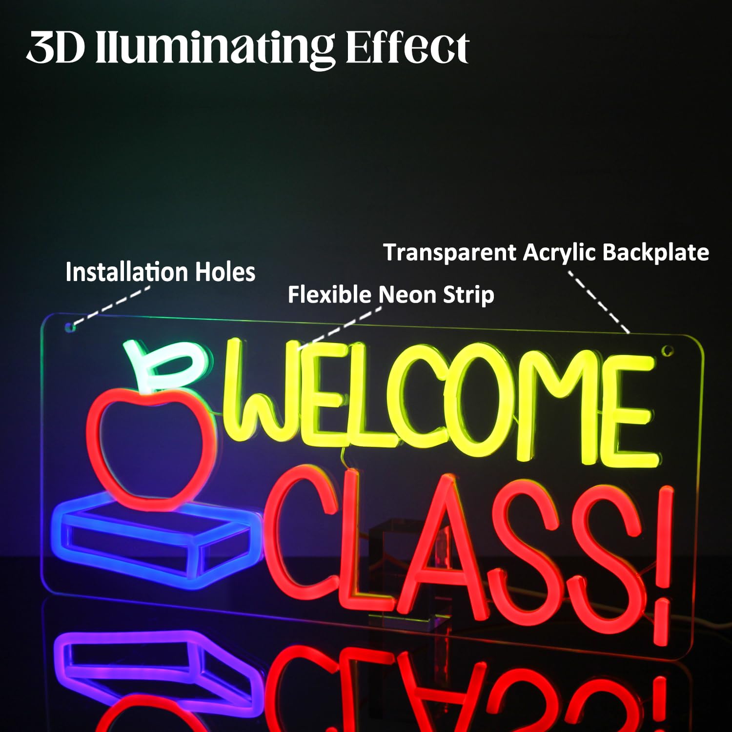 Welcome Class Neon Sign Student Classroom Neon Lights Apple Book LED ...