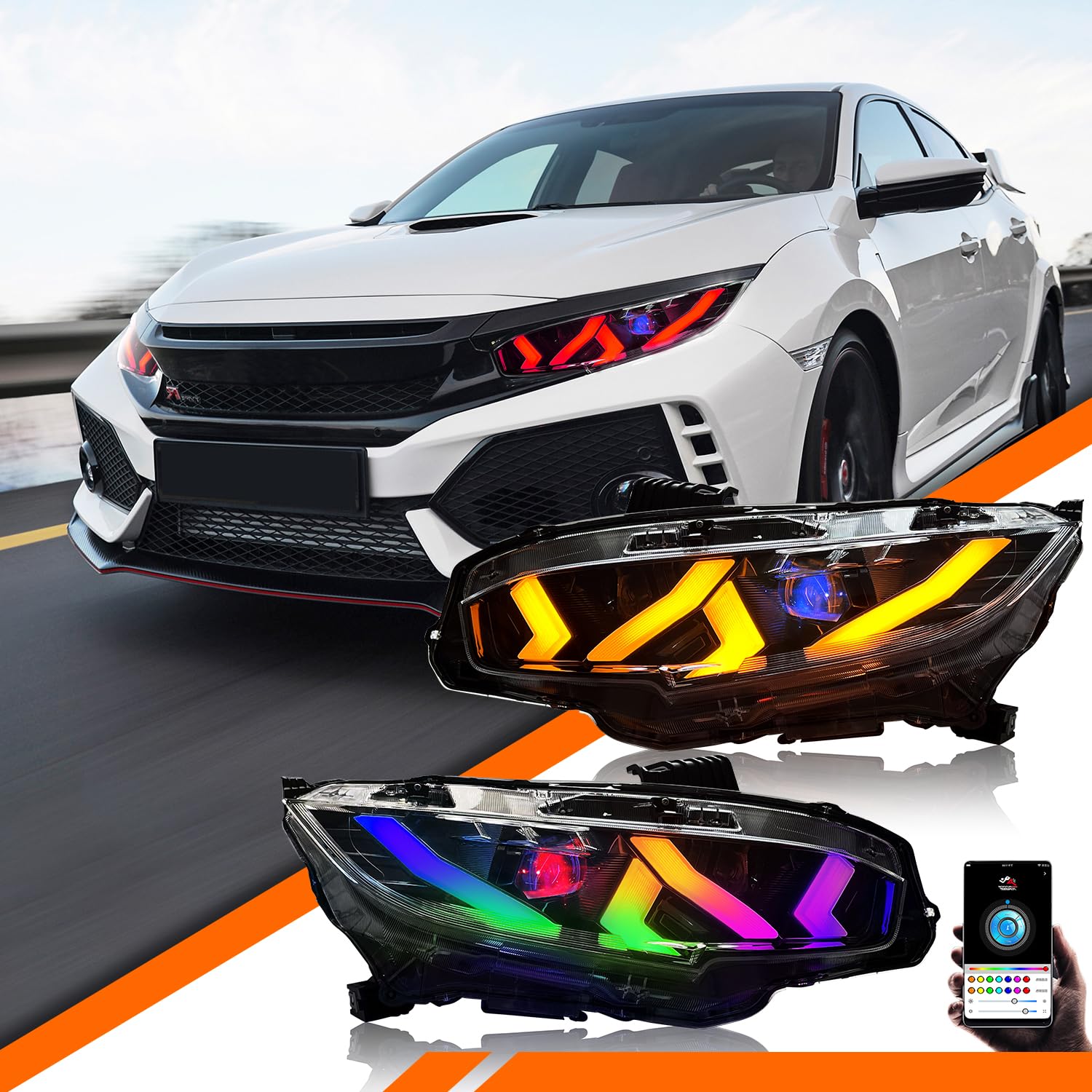 Mua RGB Headlights for 10th Gen Honda Civic 2016-2021 Hatchback/Sedan ...
