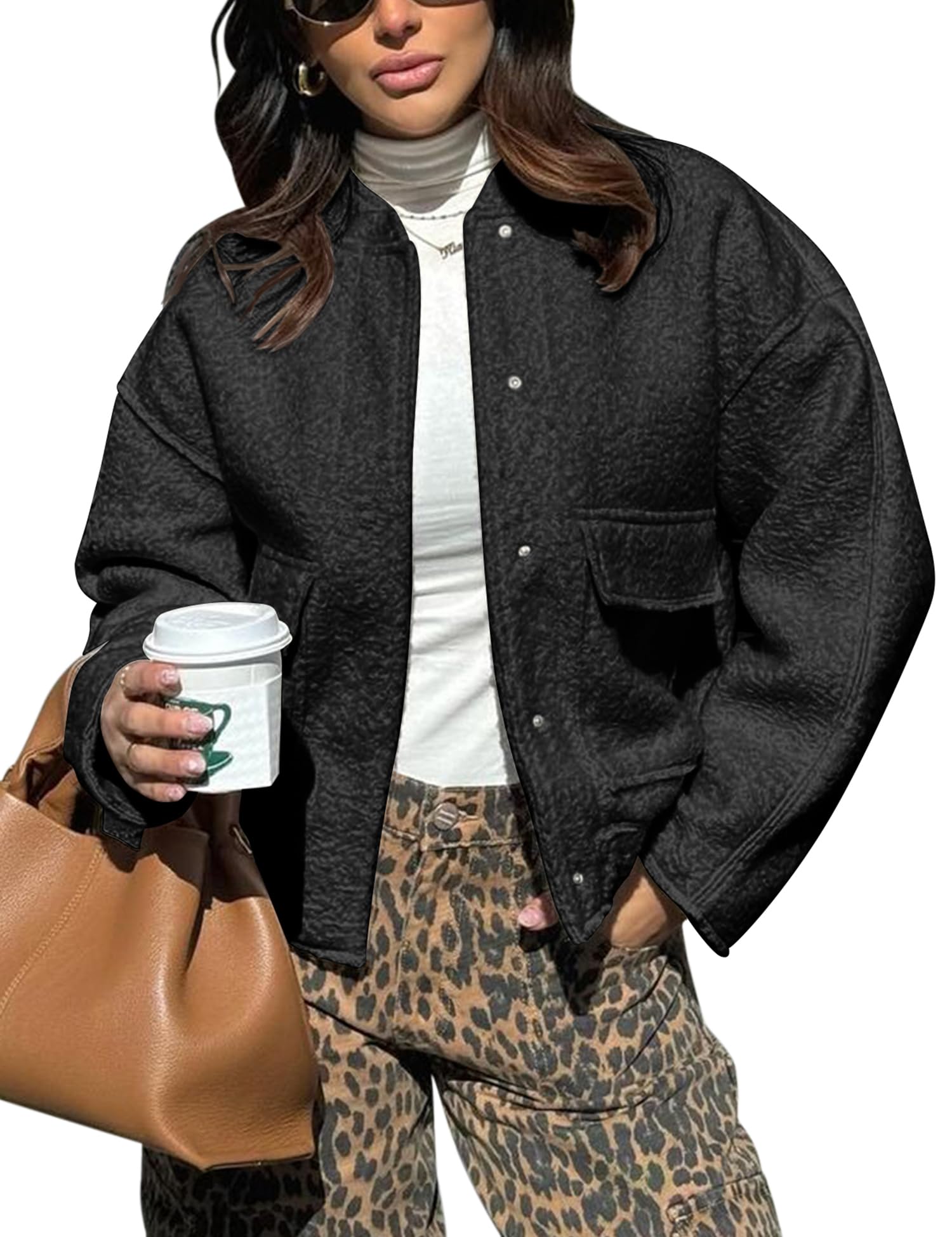 Yousify Jackets for Women Wool Coats for Women Black Bomber Jacket ...