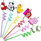 Amazon.com: 24 Reusable Farm Animal Plastic Straws Chicken Sheep Horse ...