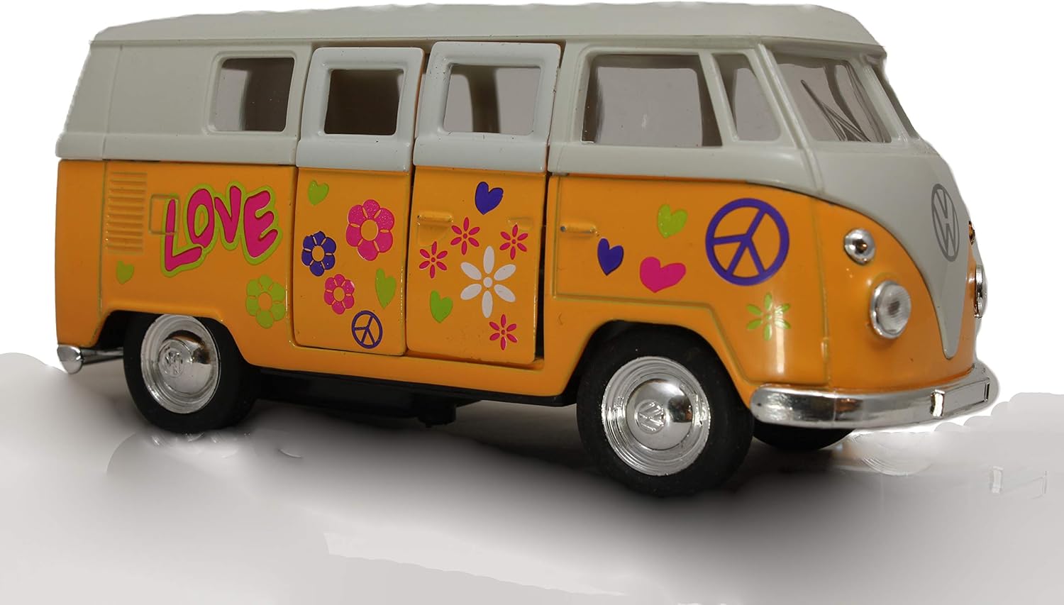 Kinsmart Classic Hippie Bus Flower Power Model Car 12cm 1:32 Diecast ...