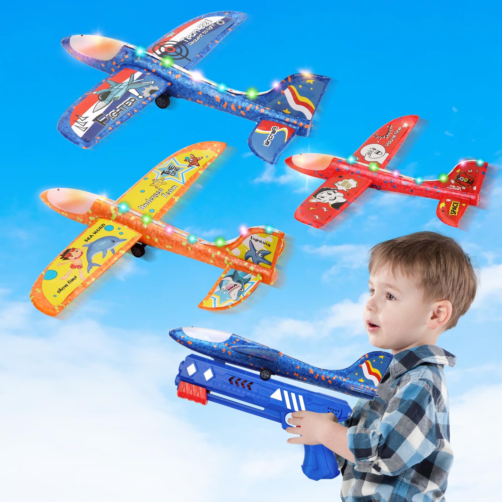 Mua 3 Pack Foam Airplane Launcher Toys, LED Glider Catapult Plane with ...