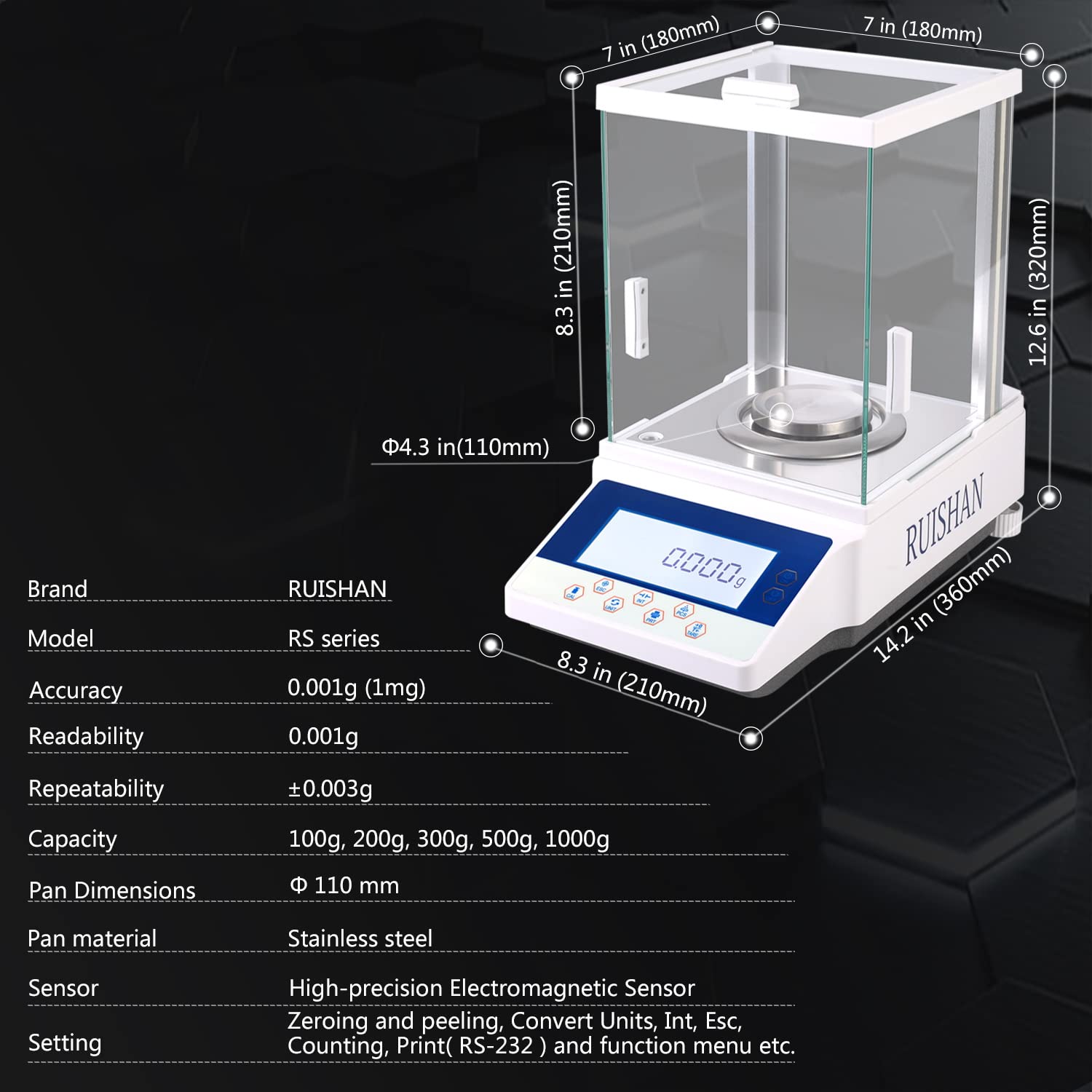 RUISHAN 300g X 1mg Lab Analytical Balance Scale 0.001g High Accuracy ...