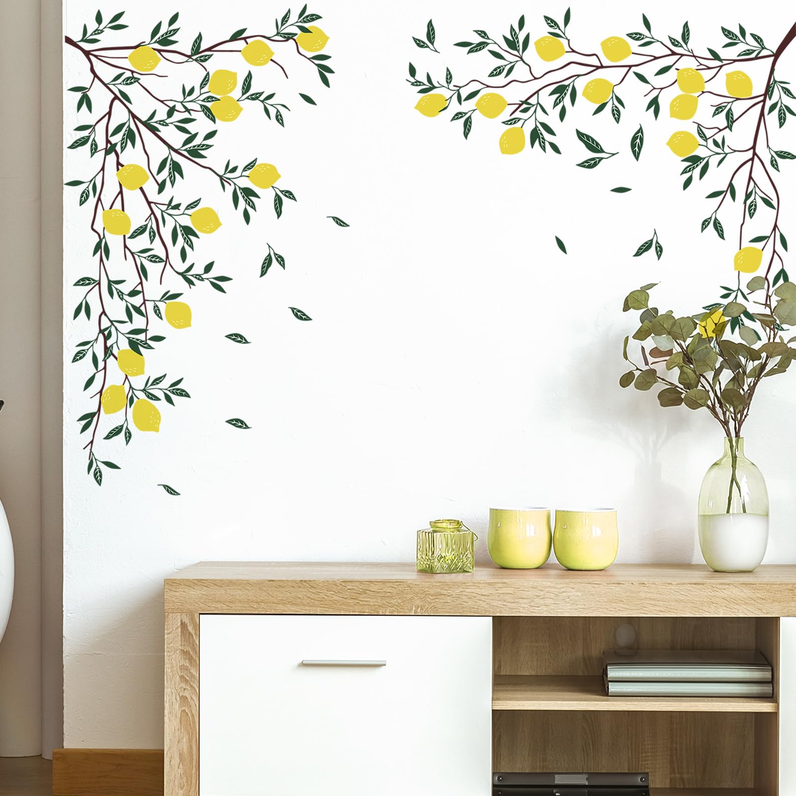 Supzone Lemon Tree Branch Wall Decals Green Leaves Wall Stickers DIY ...
