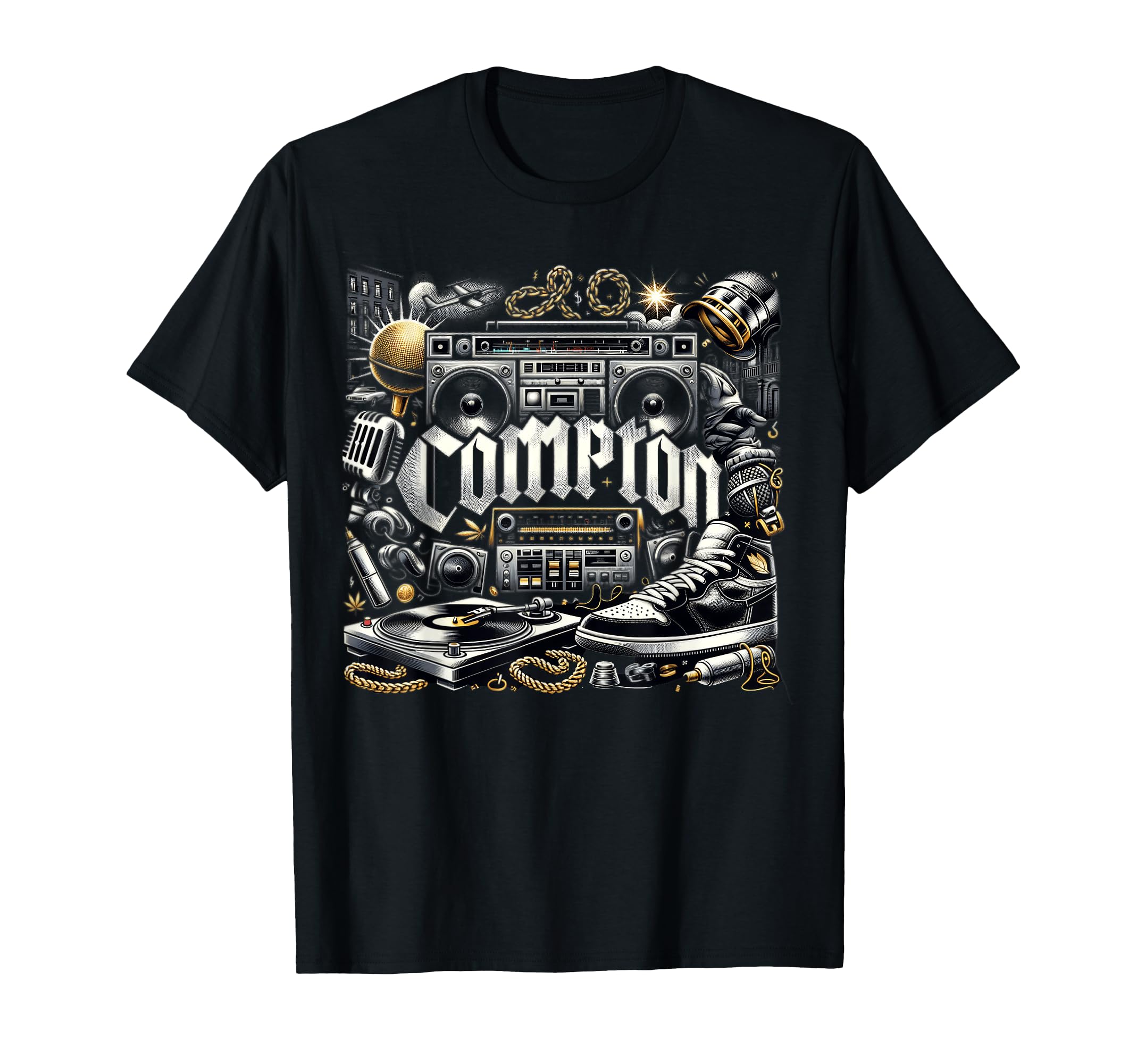 Compton NY Hip Hop Boombox Graphic Tee for Men Women T-Shirt for sale | Katy, TX | Nellis Auction