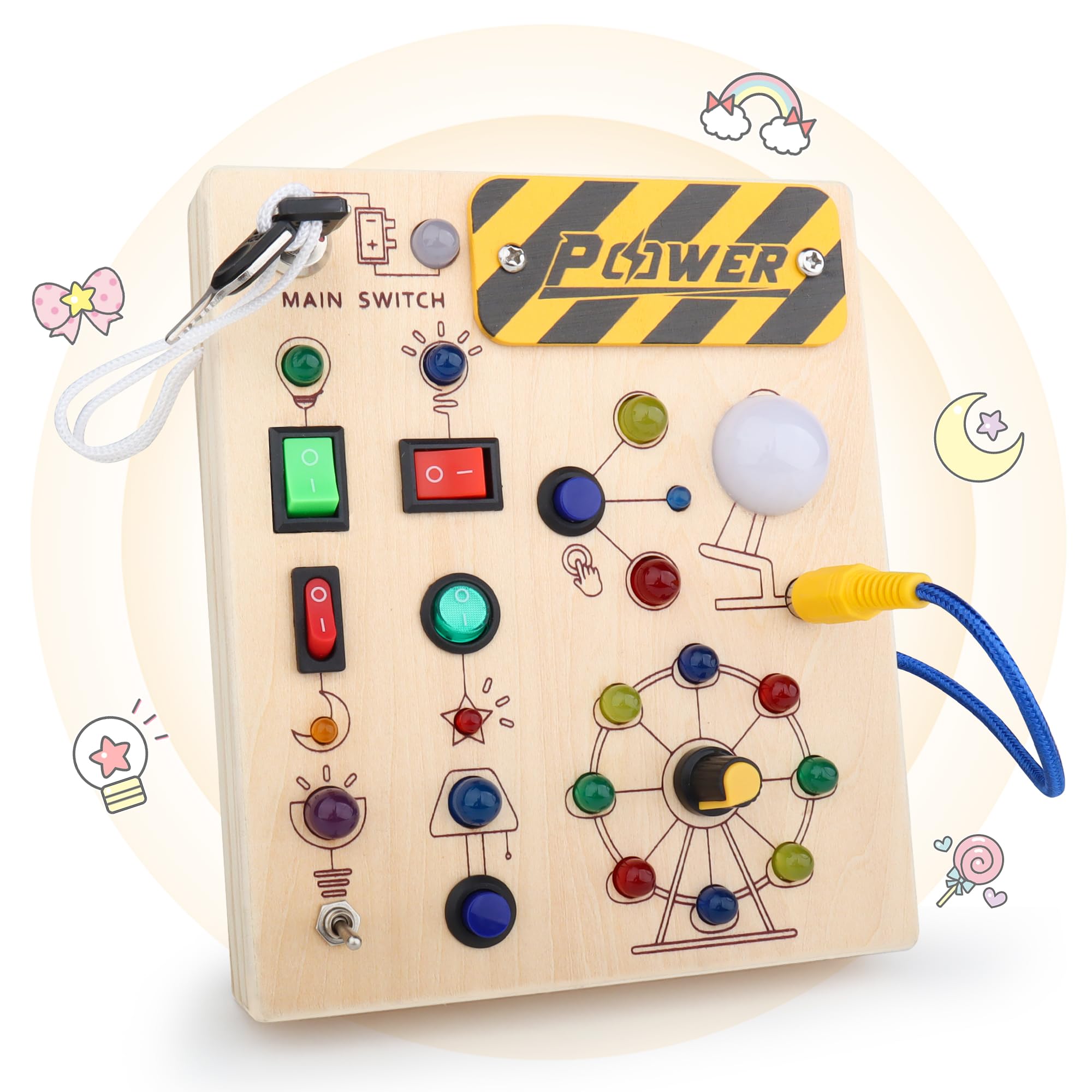 Yewdrum Toddler Montessori Busy Board - Wooden Switch Board with LED ...