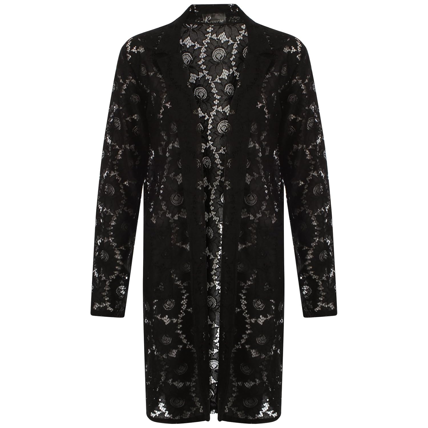 Reverse Womens Long Lace Duster Coat Ladies Floral Long Open Front Slip ...