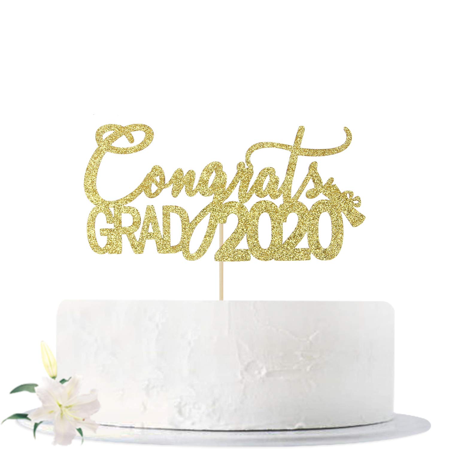Buy Congrats Grad 2020 Cake Topper, Gold Glitter Sign for High School ...