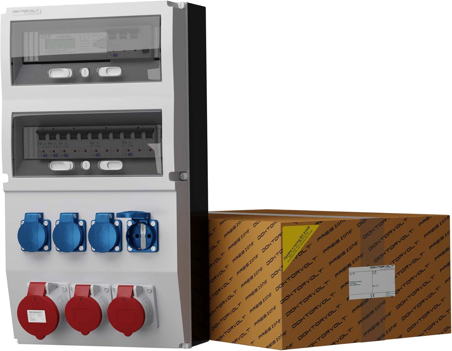 Baustromverteiler Stromverteiler eXT-S/FI 32A 2x16A 4x230V Mennekes Dosen 3-Phasige Stromzähler ...